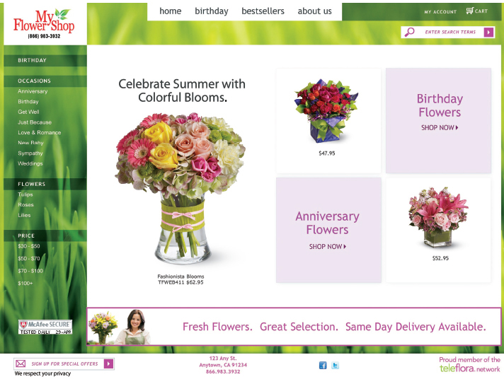 eFlorist homepage product layout options