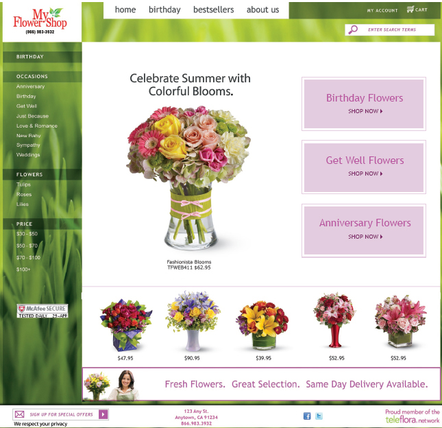 eFlorist homepage product layout options