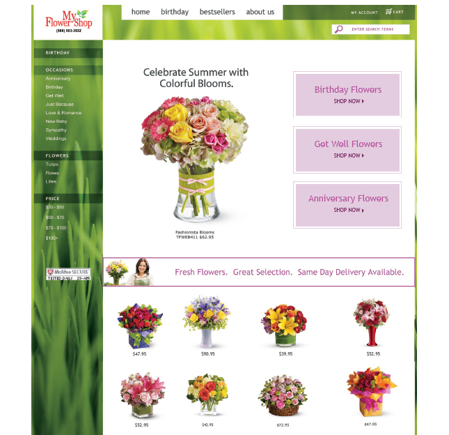 eFlorist homepage product layout options
